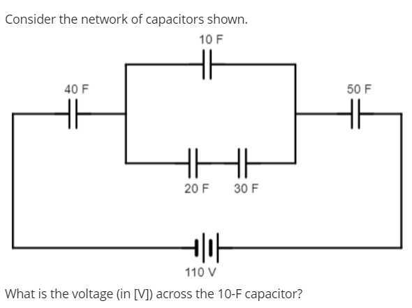 Consider the network of capacitors shown. What is the voltage (in [V ...