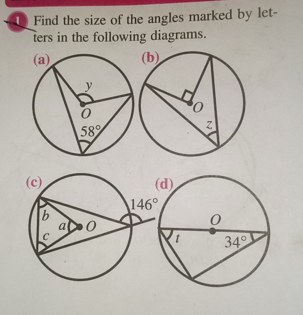 1 Find the size of the angles marked by letters in the following diagrams.