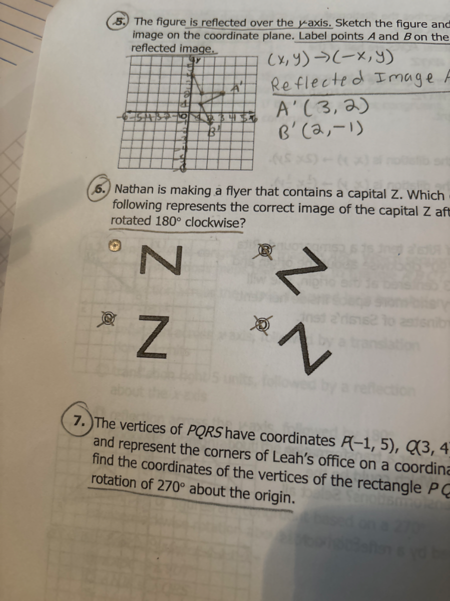 5. The figure is reflected over the γ-axis. Sketch the figure and image ...