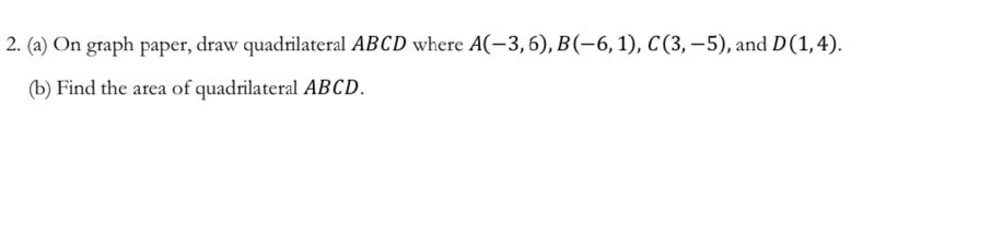 2. (a) On graph paper, draw quadrilateral A B C D where A(-3,6), B(-6,1 ...