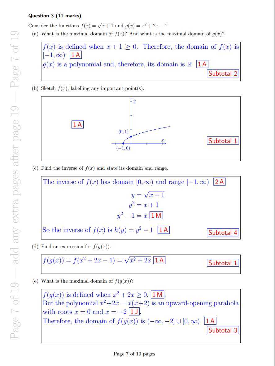 Question 3 (11 marks) Consider the functions f(x)=√(x+1) and g(x)=x^2+2 x-1. (a) What is the ...