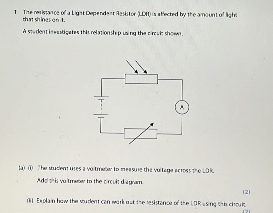 [GET ANSWER] 1 The resistance of a Light Dependent Resistor (LDR) is ...