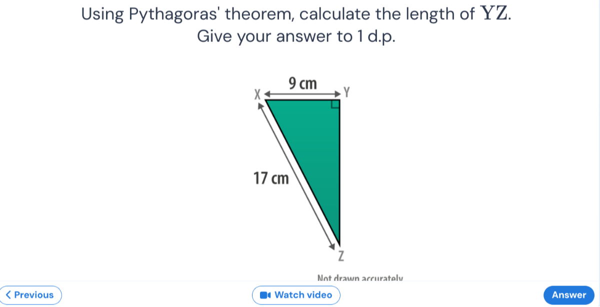 Using Pythagoras' theorem, calculate the length of YZ. Give your answer ...