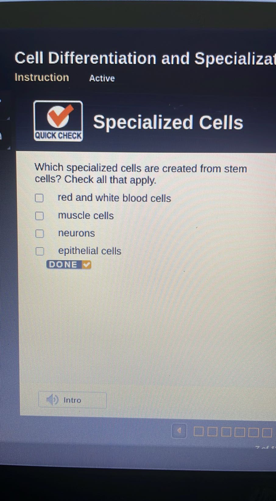 Cell Differentiation and Specializa Instruction Active Specialized ...