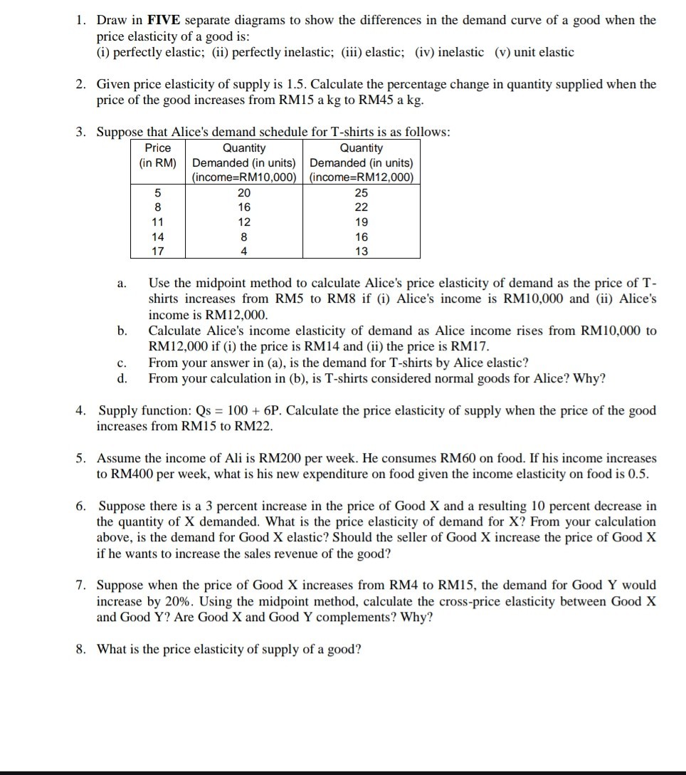 1. Draw in FIVE separate diagrams to show the differences in the demand ...