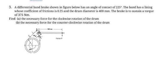 3. A differential band brake shown in figure below has an angle of ...