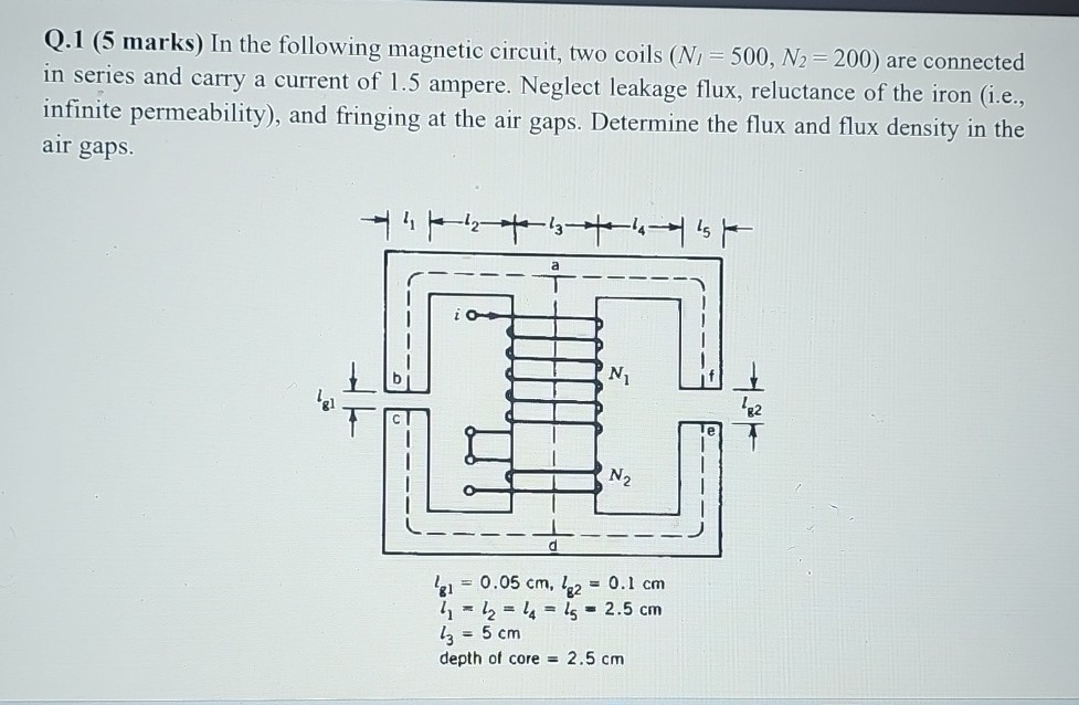 q 1 5 marks in the following magnetic circuit two coils leftnl500 ...