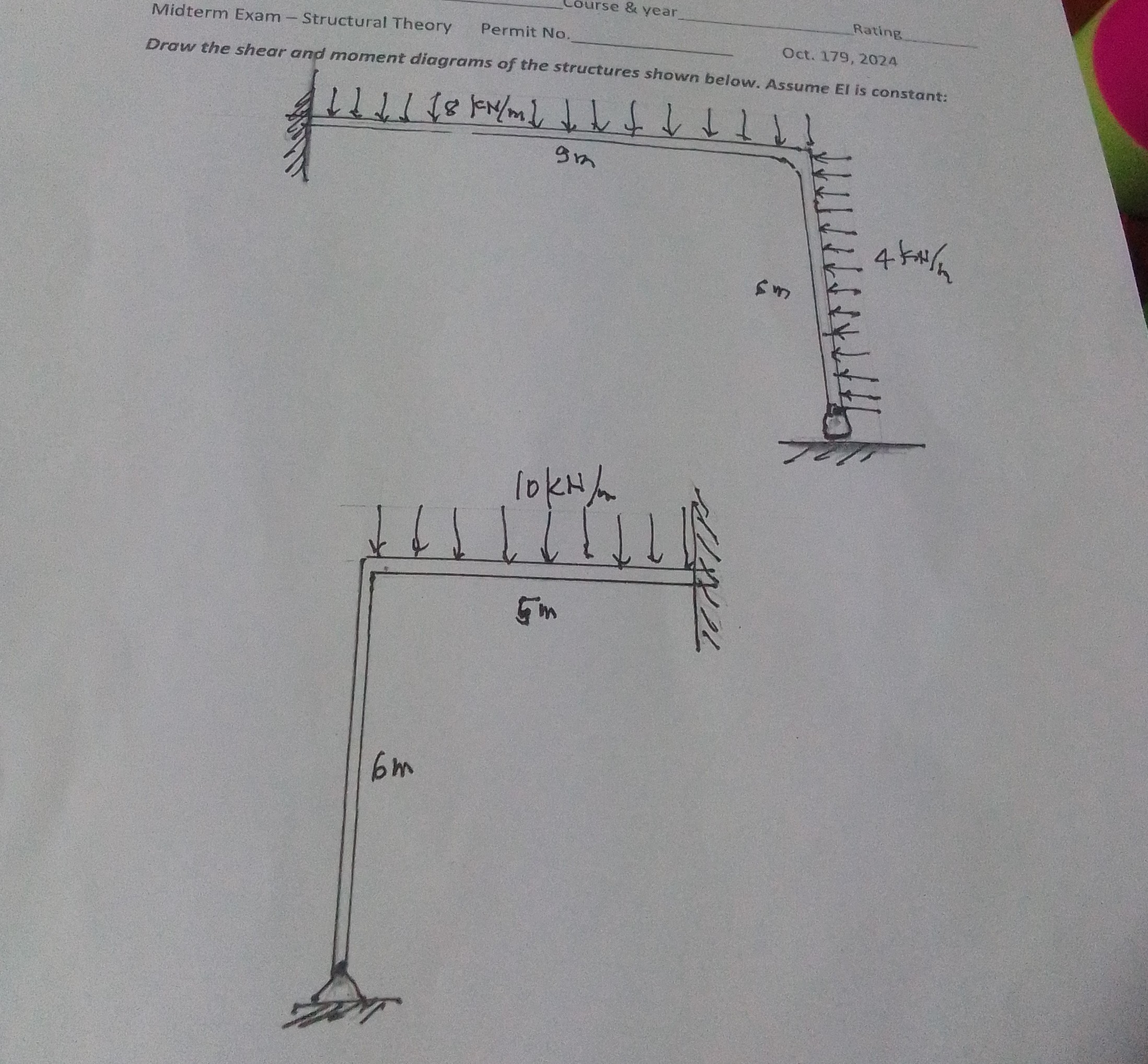 midterm exam structural theory course year qquad rating oct 279 2024 ...