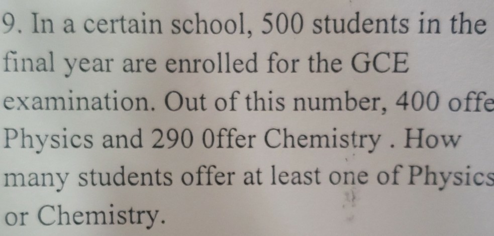 9. In a certain school, 500 students in the final year are enrolled for ...