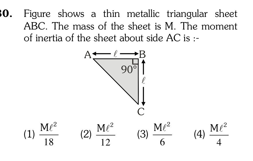 0 figure shows a thin metallic triangular sheet abc the mass of the ...