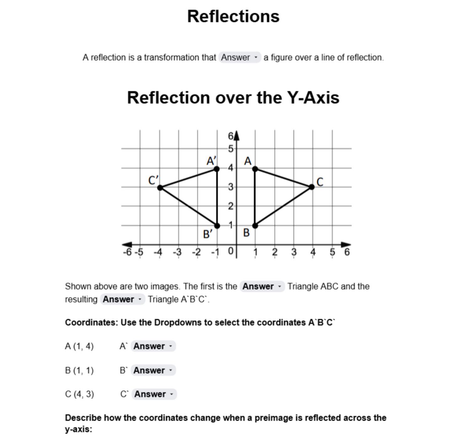 Reflections A reflection is a transformation that Answer - a figure ...