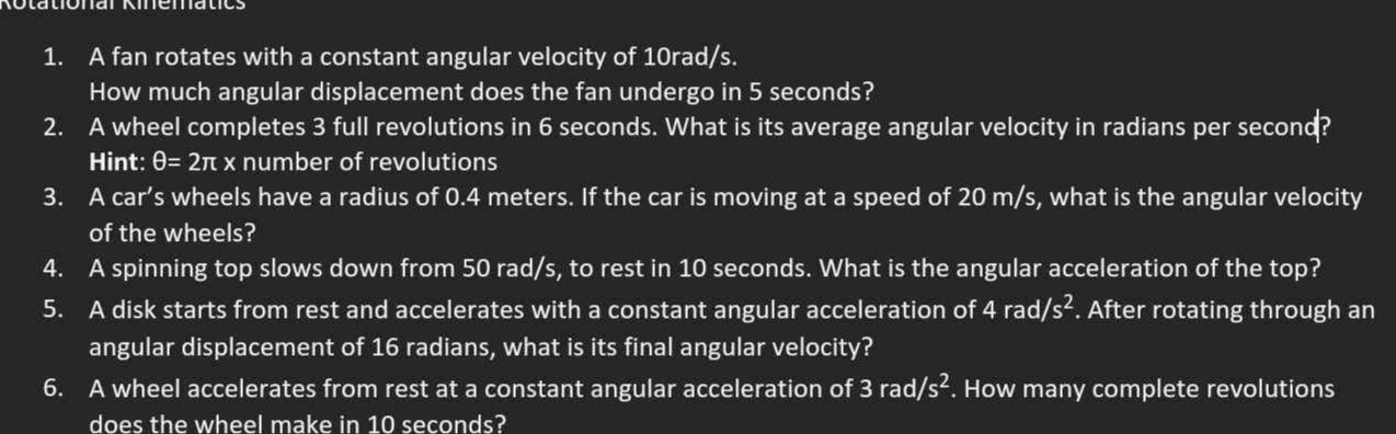 1 A Fan Rotates With A Constant Angular Velocity Of 10 Rad S How Much Angular Displacement
