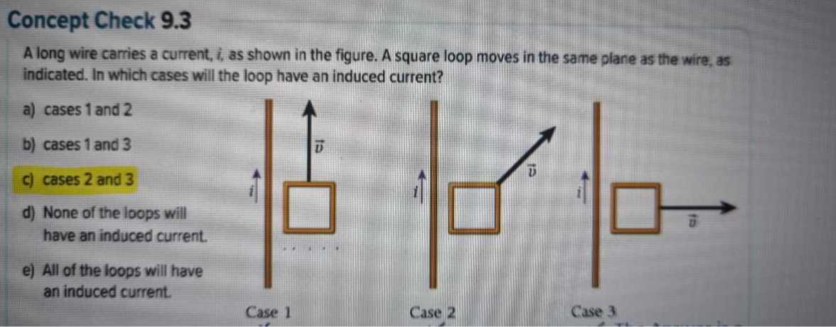 Concept Check 9.3 A long wire carries a current, i, as shown in the figure. A square loop moves ...