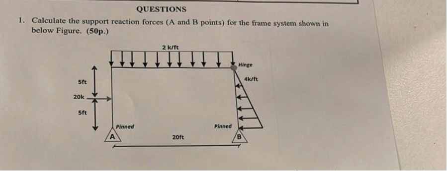 questions 1 calculate the support reaction forces a and b points for ...
