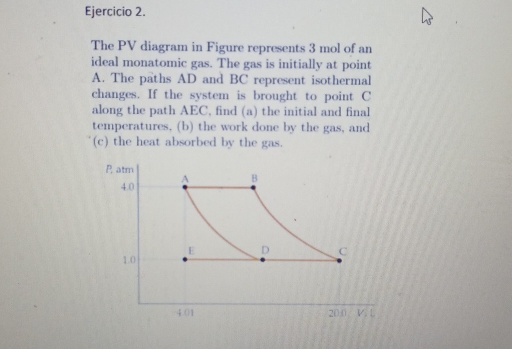 ejercicio 2 the pv diagram in figure represents 3 mol of an ideal ...
