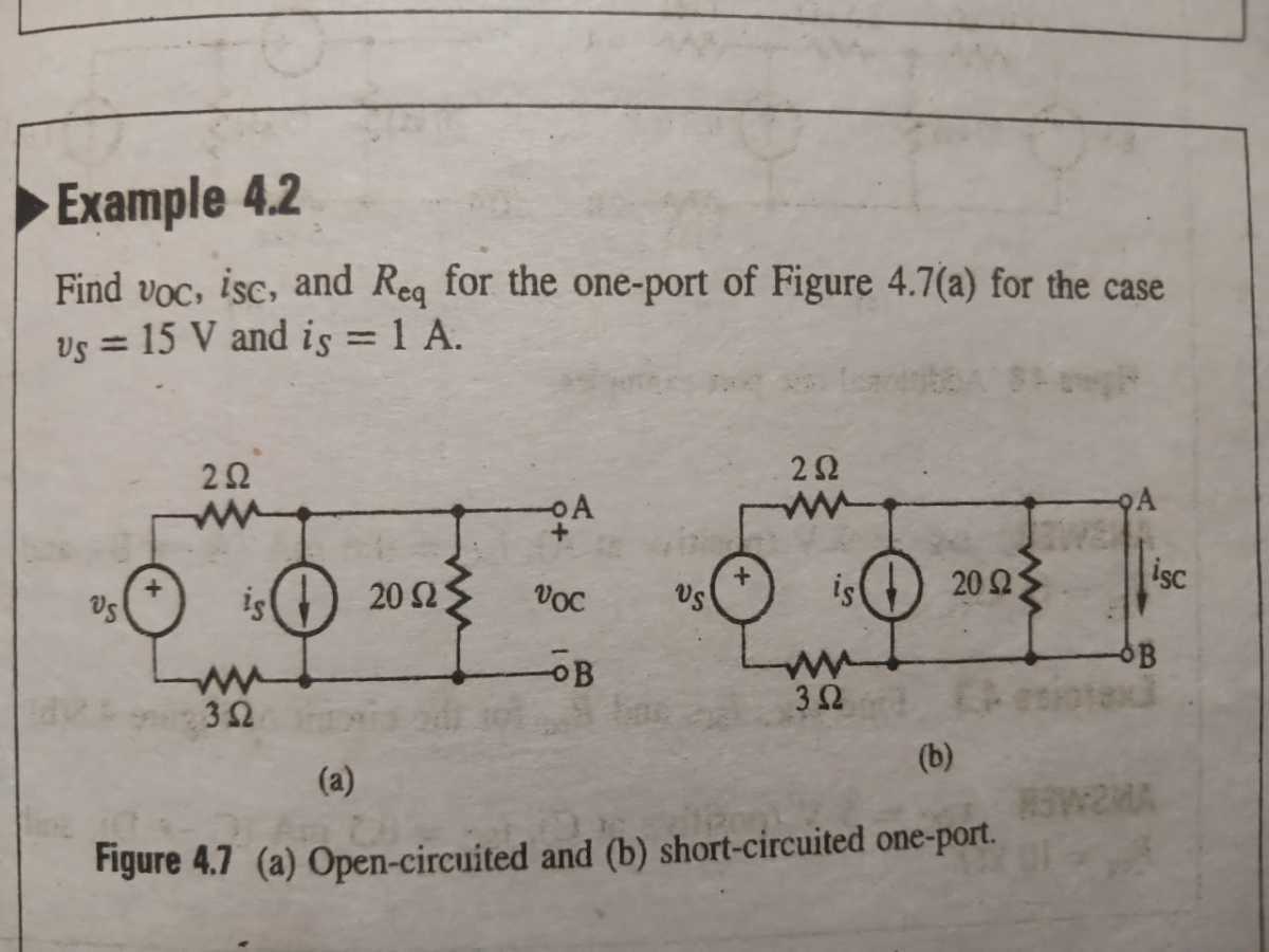 Example 4.2 Find vOC, iSC, and Req for the one-port of Figure 4.7(a ...