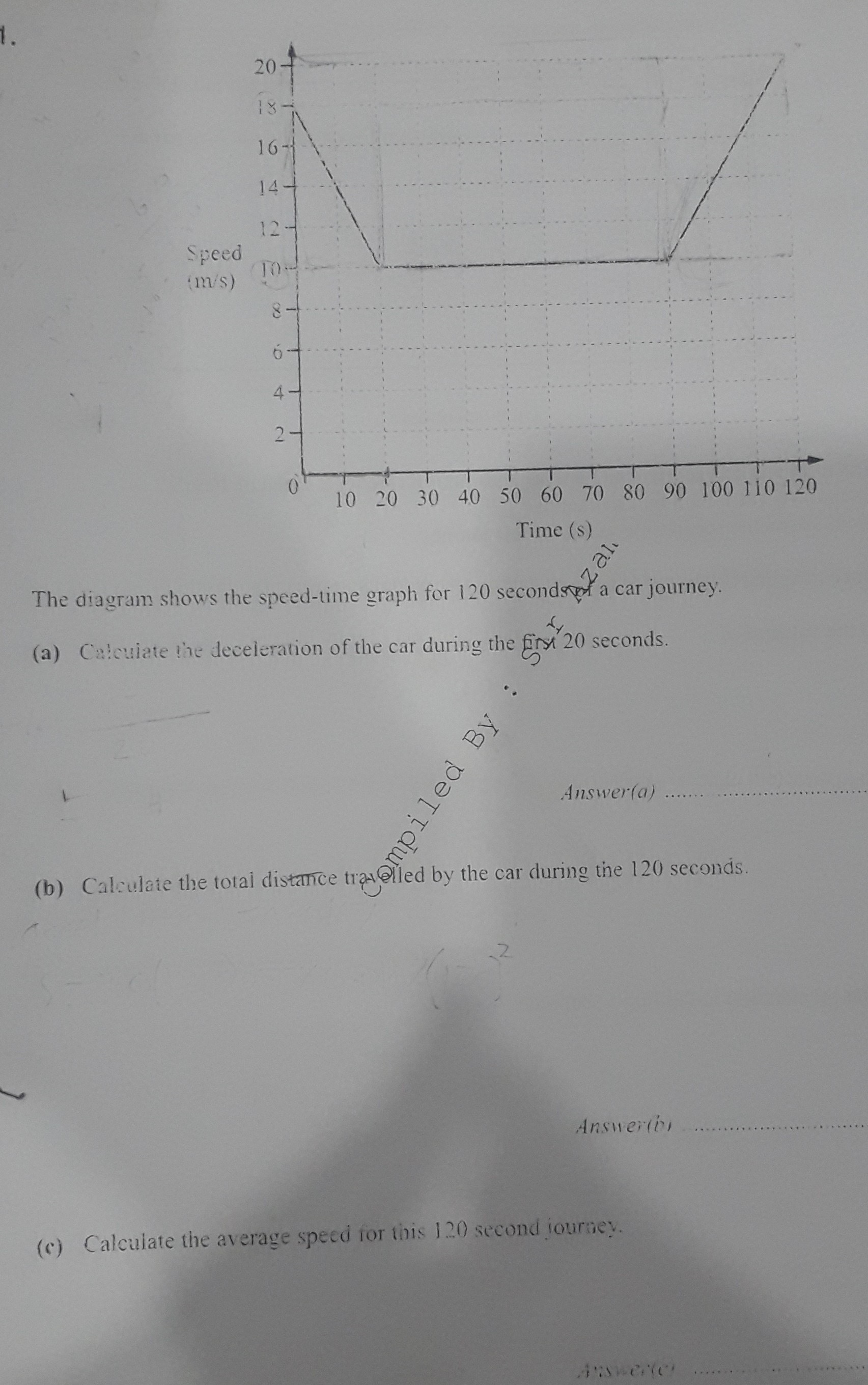 1 the diagram shows the speed time graph for 120 secondsofo a car ...