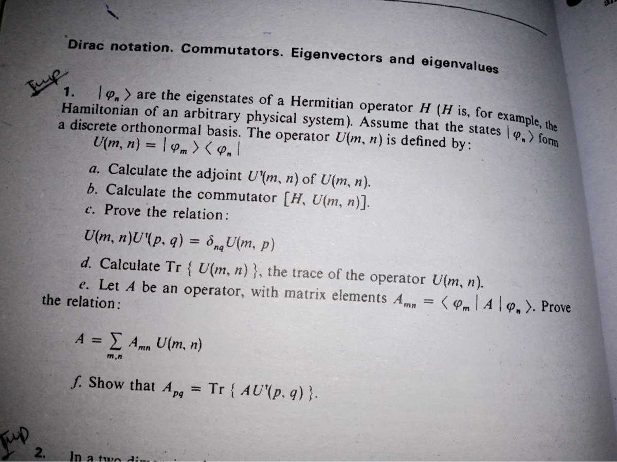 dirac notation commutators eigenvectors and eigenvalues 1 leftvarphinrightrangle are the ...