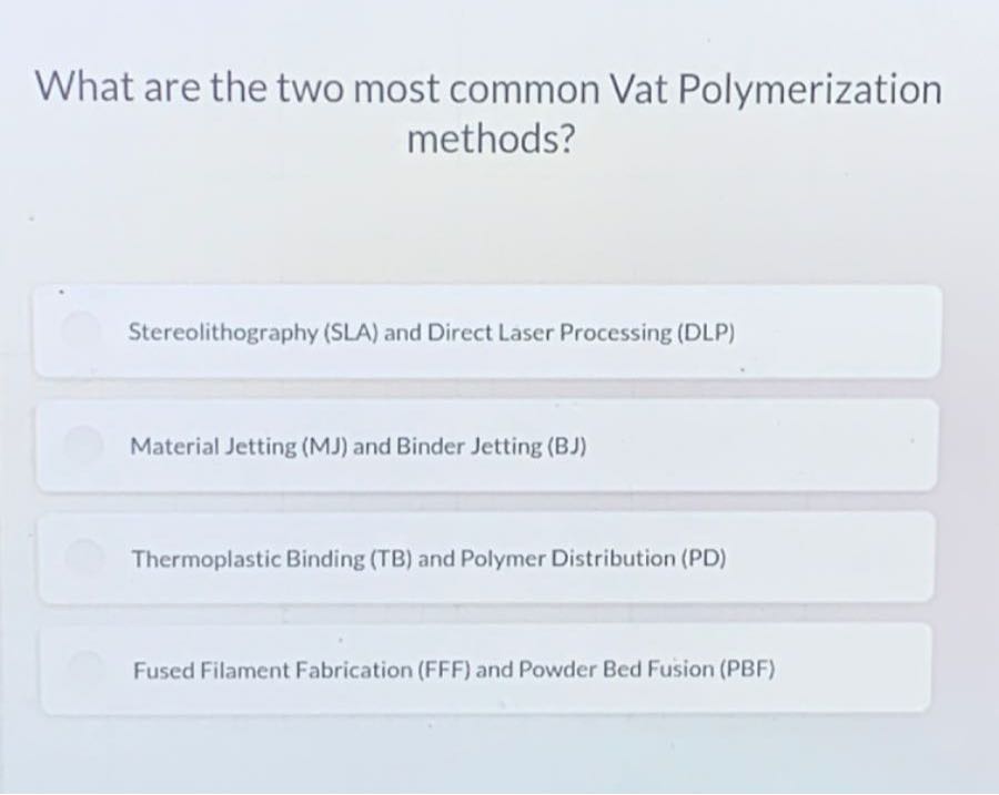 What are the two most common Vat Polymerization methods ...