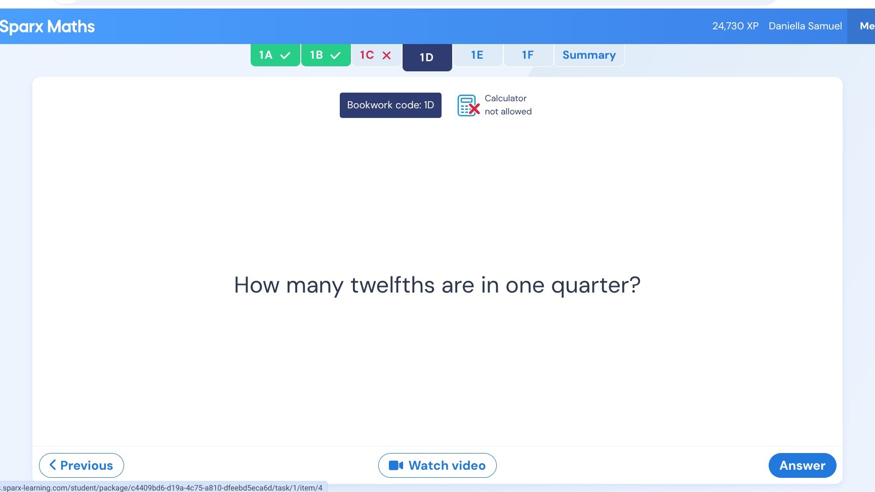 Sparx Maths 24,730 XP Daniella Samuel Me 1A 1B 1C 1D 1E 1F Summary ...