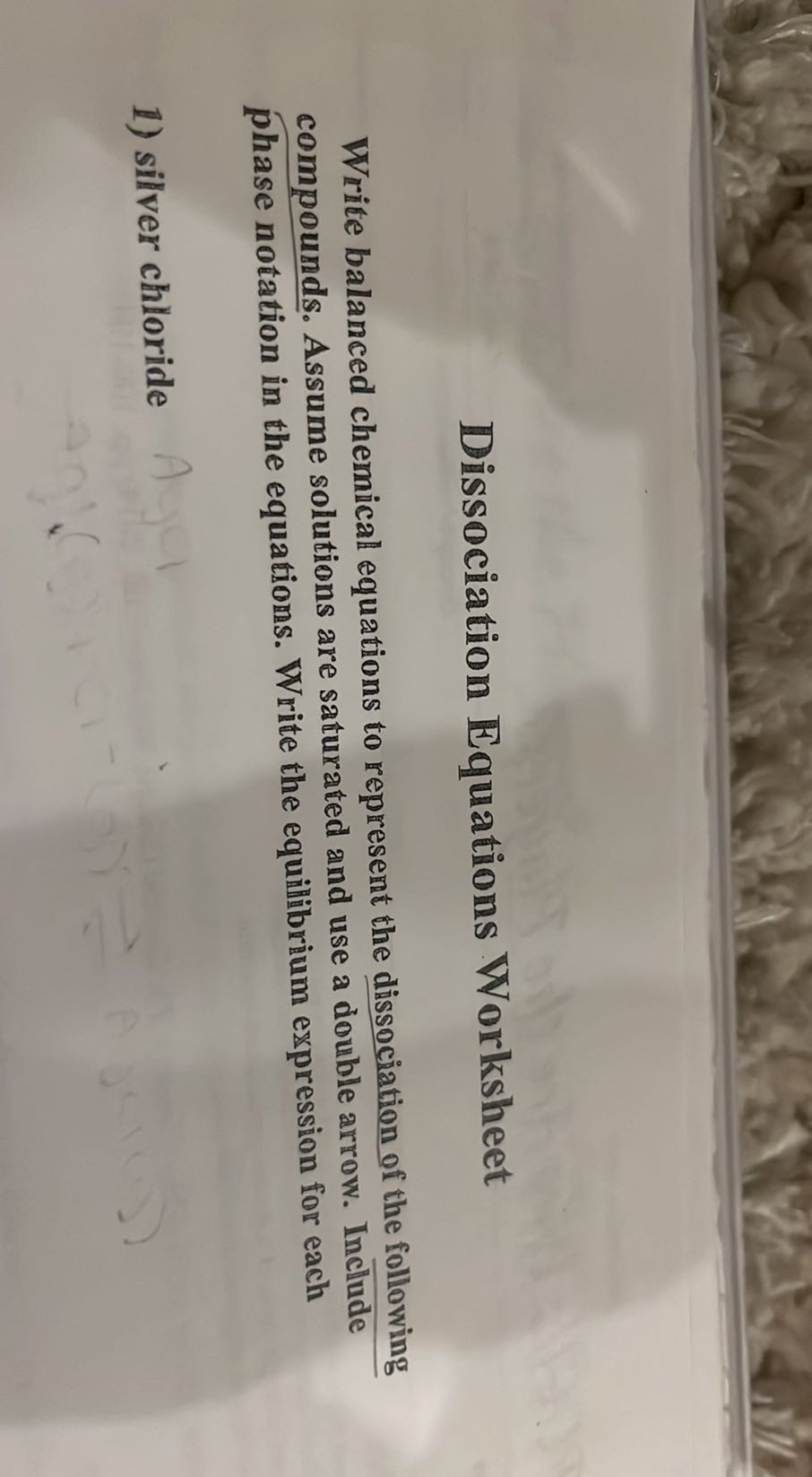 [get Answer] Dissociation Equations Worksheet Write Balanced Chemical
