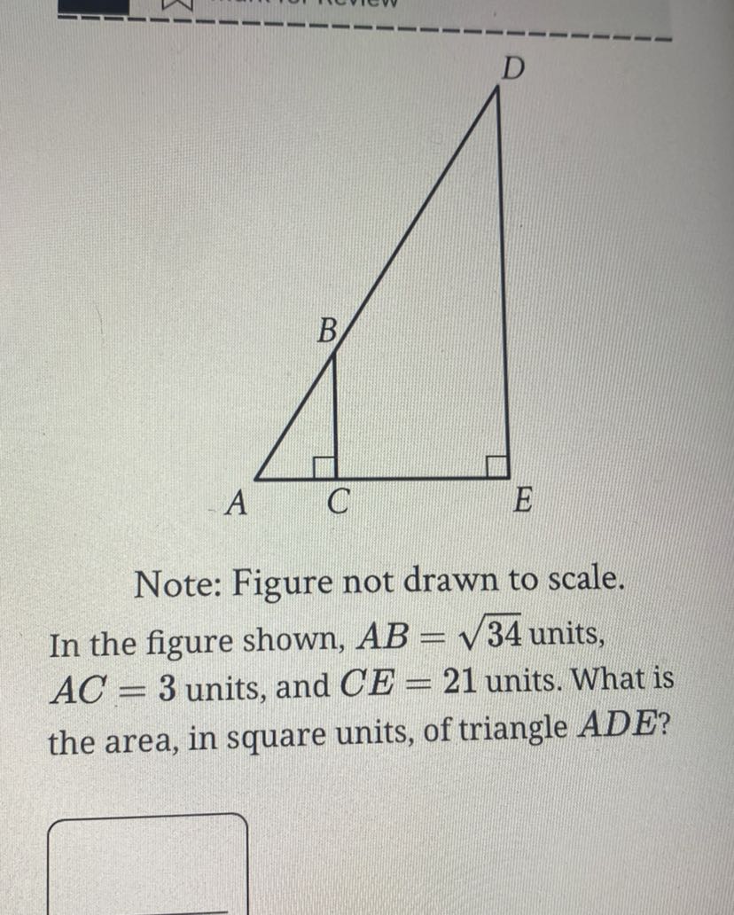 Note: Figure not drawn to scale. In the figure shown, A B=√(34) units, A C=3 units, and C E=21 ...