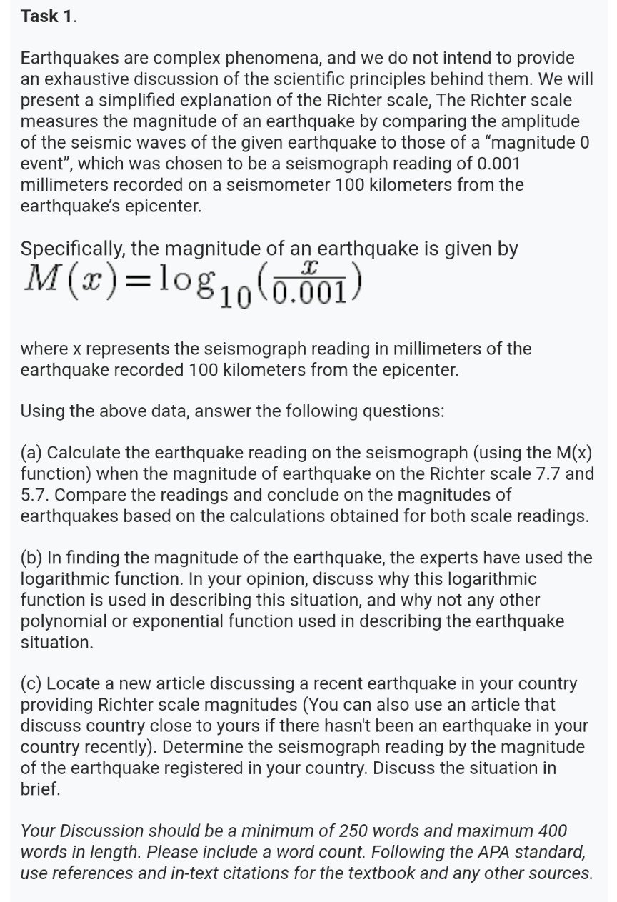 Task 1. Earthquakes are complex phenomena, and we do not intend to ...
