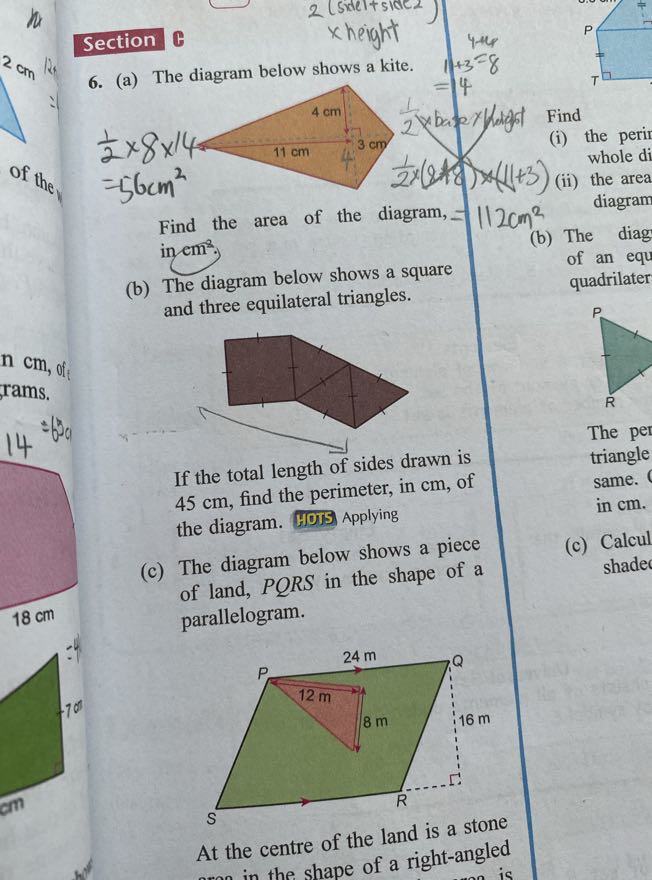 Section © × height 6. (a) The diagram below shows a kite. Find (i) the ...