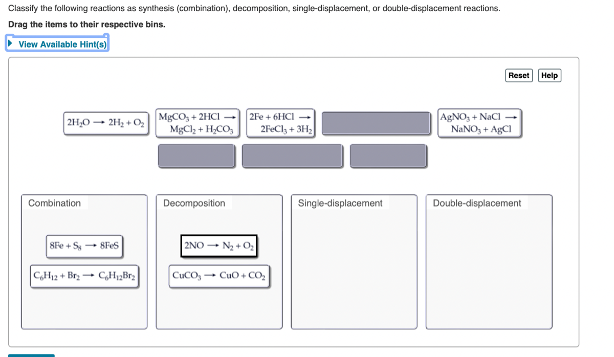Classify The Following Reactions As Synthesis Combination Decomposition Single Displacement