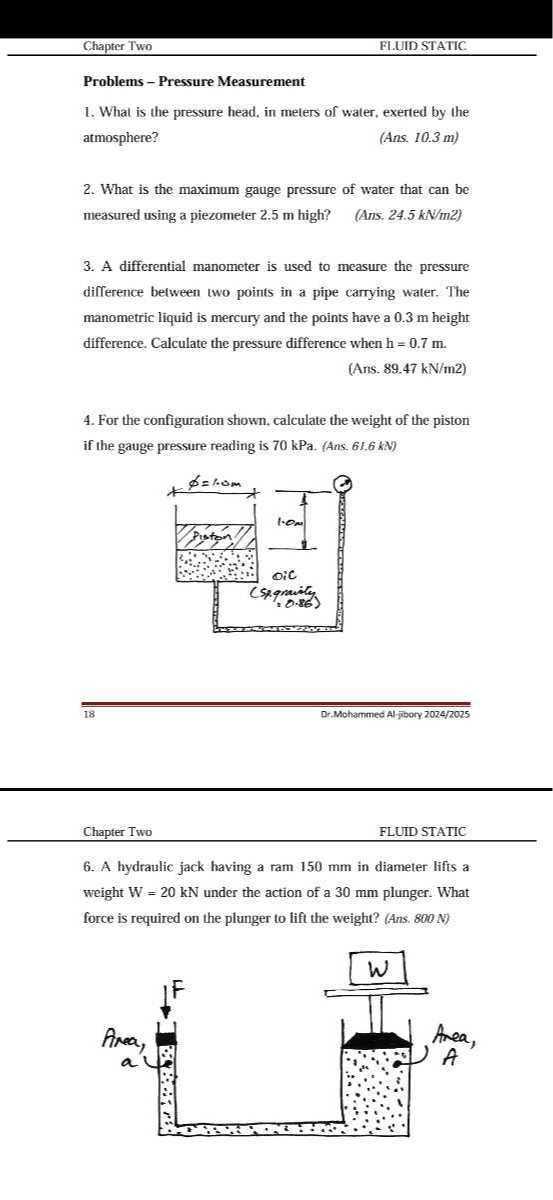chapter two fiuid static problems pressure measurement 1 what is the ...