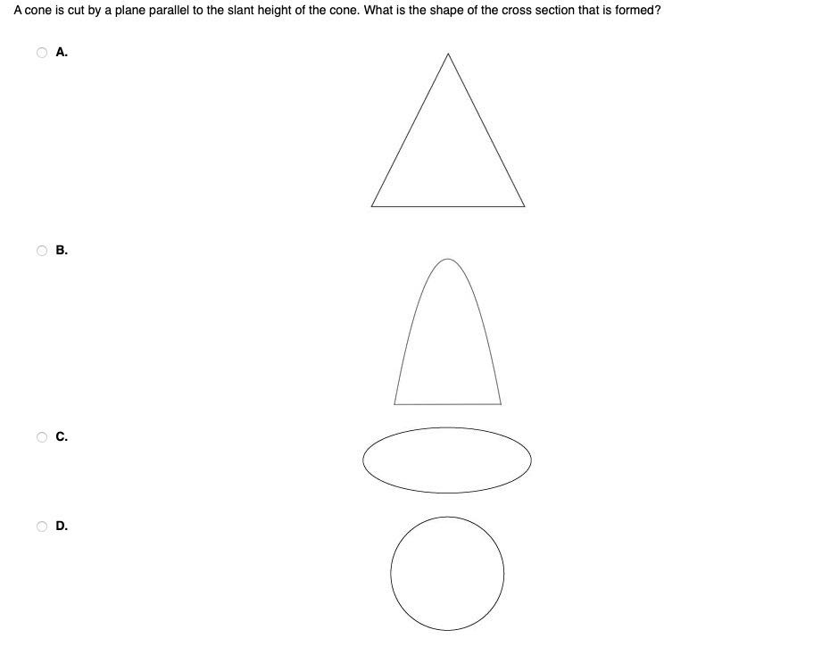 A cone is cut by a plane parallel to the slant height of the cone. What ...