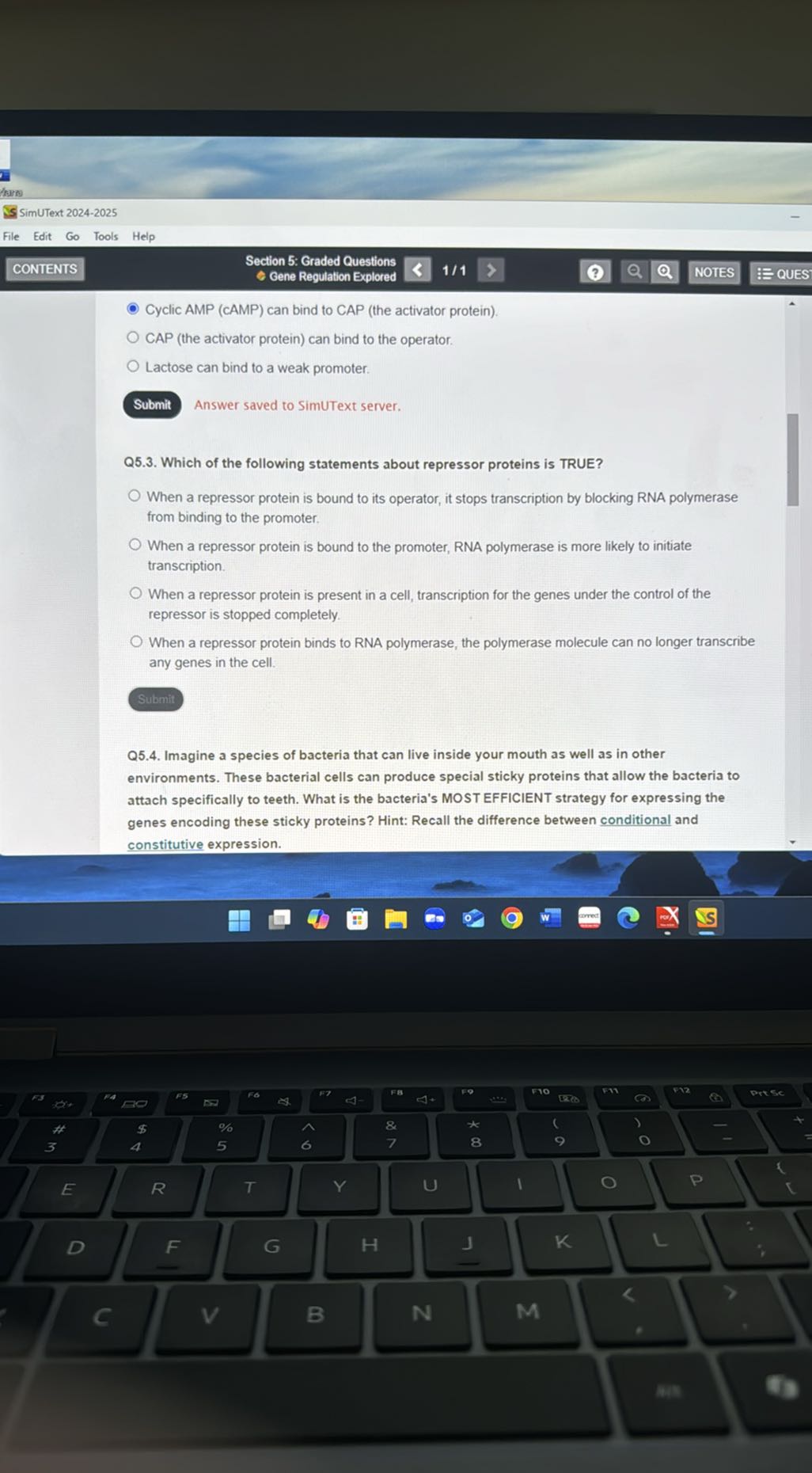 SimUText 2024-2025 File Edit Go Tools Help CONTENTS Section 5: Graded Questions & Gene ...