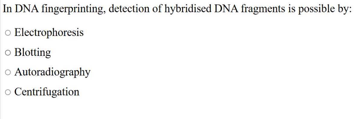 In DNA fingerprinting, detection of hybridised DNA fragments is ...