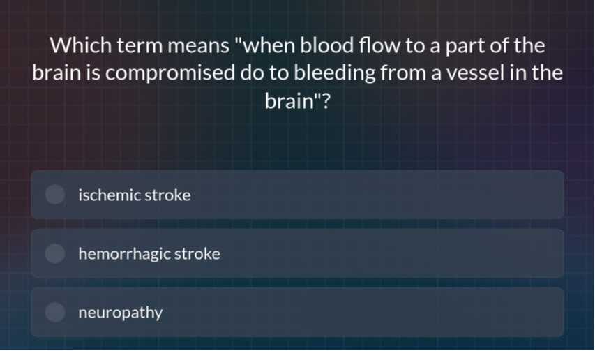Which term means "when blood flow to a part of the brain is compromised ...