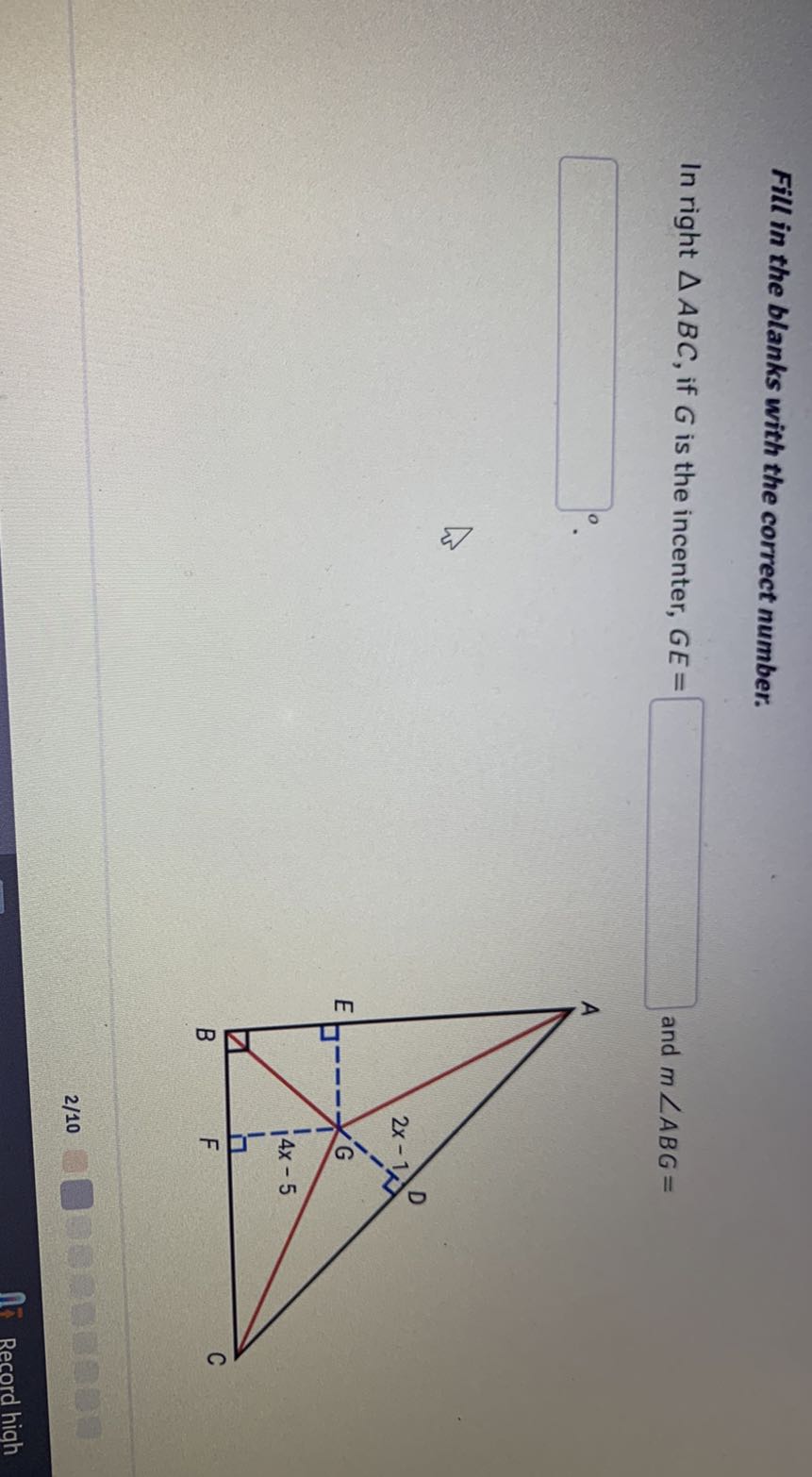 fill in the blanks with the correct number in right triangle a b c if g ...
