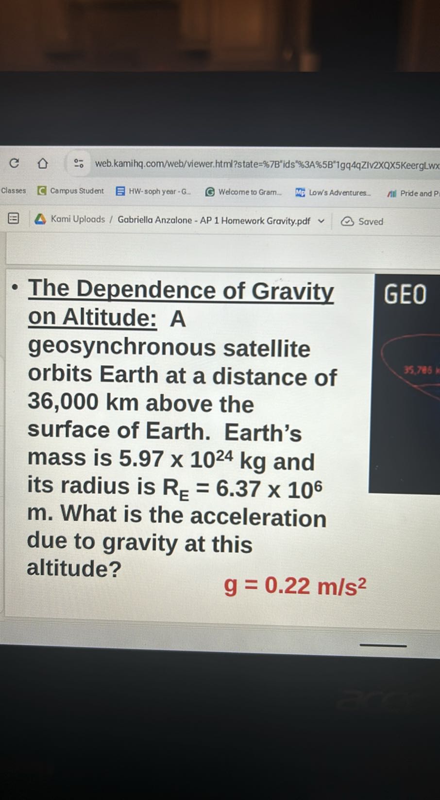- The Dependence of Gravity on Altitude: A geosynchronous satellite ...