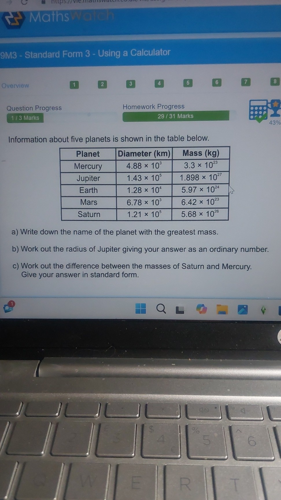 9m3 standard form 3 using a calculator overview 1 2 3 4 5 6 7 8 question progress 1 3 marks ...