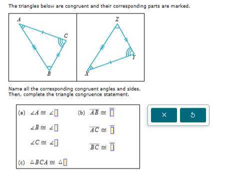 the triangles below are congruent and their corresponding parts are ...