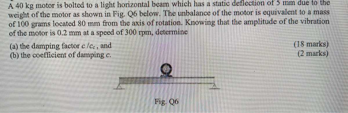 [GET ANSWER] A 40 kg motor is bolted to a light horizontal beam which ...