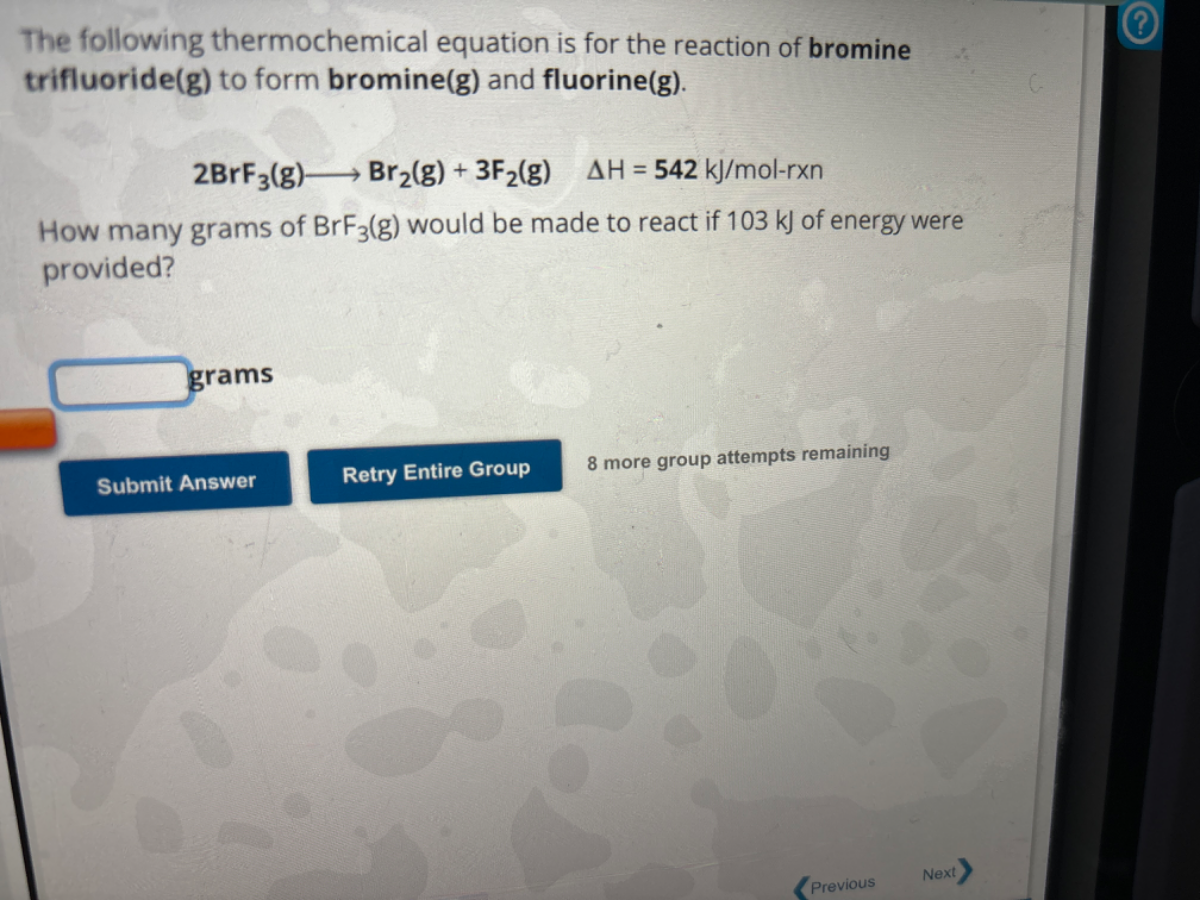 The following thermochemical equation is for the reaction of bromine ...