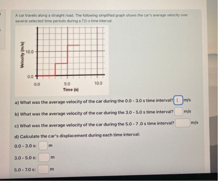 A car travels along a straight road. The following simplified graph ...