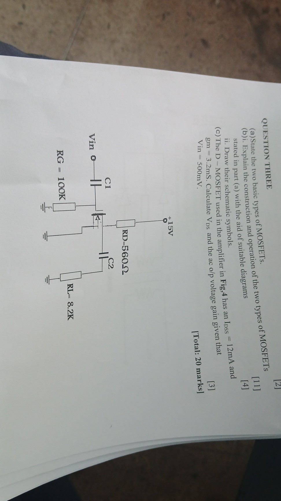 Question Three [2] A State The Two Basic Types Of Mosfets [11] B I Explain The Construction