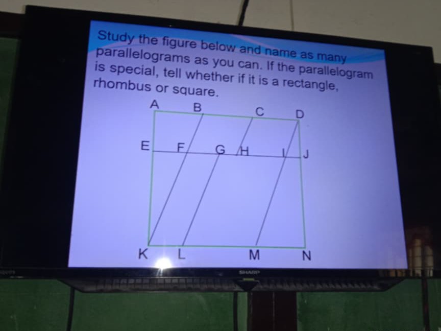 Study the figure below and name as many parallelograms as you can. If the parallelogram is ...