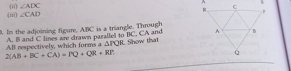 (ii) ∠ADC (iii) ∠CAD In the adjoining figure, ABC is a triangle ...