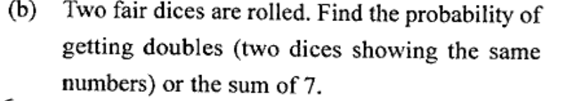 (b) Two fair dices are rolled. Find the probability of getting doubles (two dices showing the ...