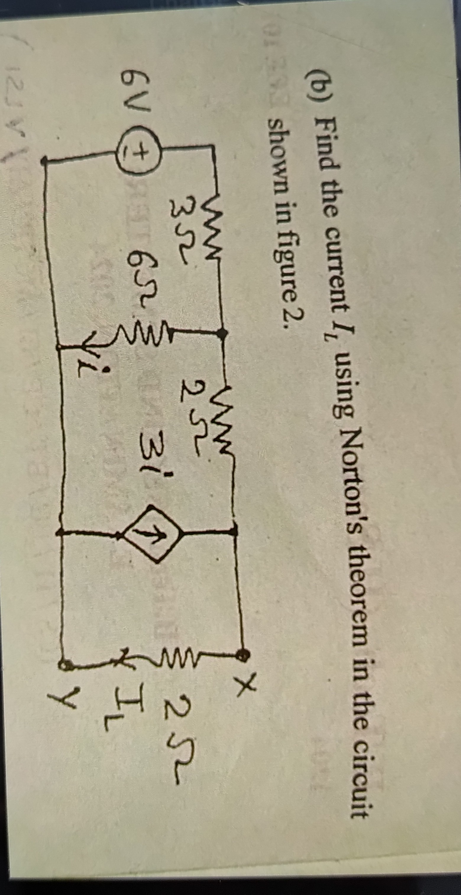 (b) Find the current IL using Norton's theorem in the circuit shown in figure 2.