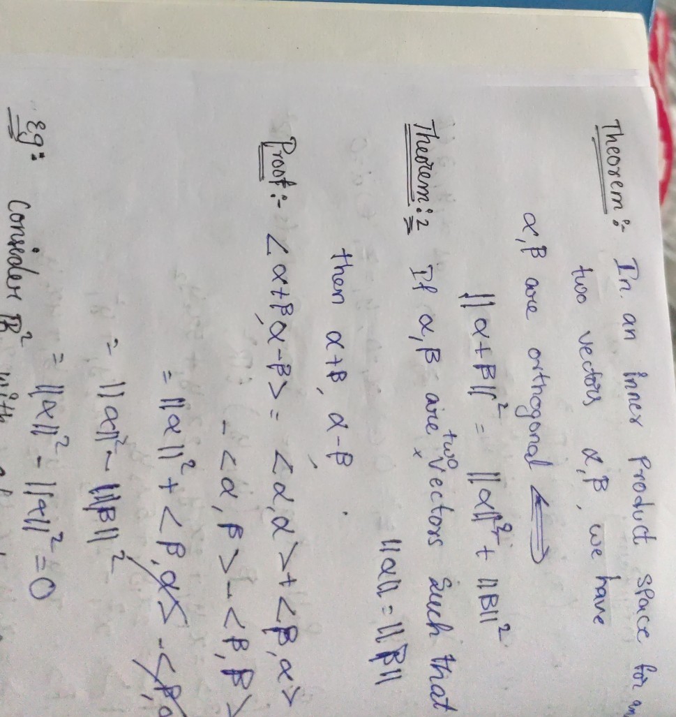 Theorem:- In an inner product space for an two vectors α, β, we have α ...