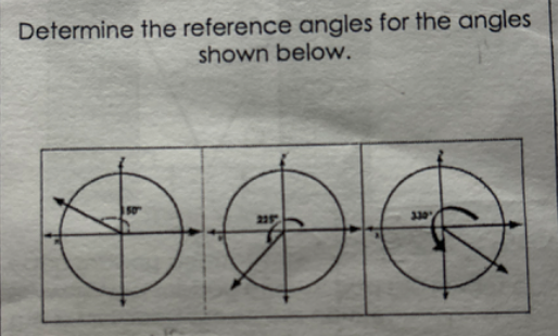 Determine the reference angles for the angles shown below.