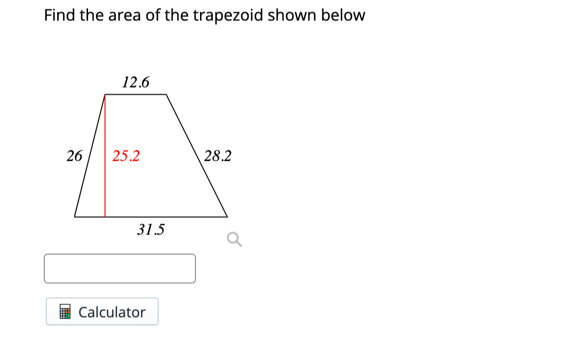 Find the area of the trapezoid shown below Calculator
