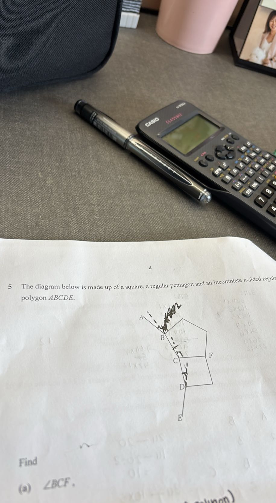 4 5 The diagram below is made up of a square, a regular pentagon and an incomplete n-sided ...